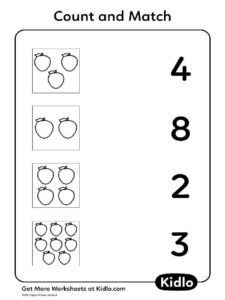 Count And Match - Fruits Worksheet #04 - Kidlo.com