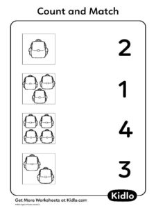 Count And Match - School Objects Worksheet #04 - Kidlo.com