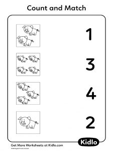 Count And Match - Animals Worksheet #01 - Kidlo.com