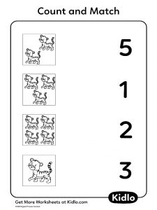 Count And Match - Animals Worksheet #02 - Kidlo.com