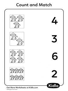 Count And Match - Animals Worksheet #03 - Kidlo.com