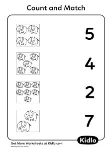 Count And Match - Animals Worksheet #06 - Kidlo.com
