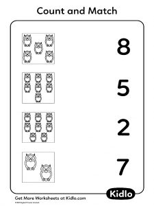 Count And Match - Birds Worksheet #01 - Kidlo.com