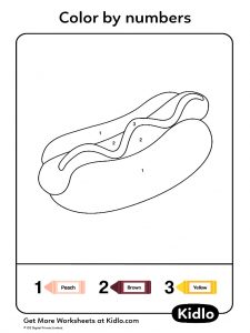Color By Numbers - Food Worksheet #05 - Kidlo.com