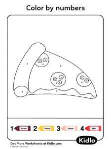 Color By Numbers - Food Worksheet #10 - Kidlo.com