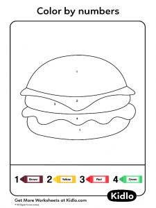 Color By Numbers - Food Worksheet #11 - Kidlo.com