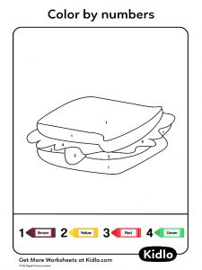 Color By Numbers - Food Worksheet #13 - Kidlo.com