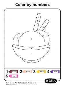 Color By Numbers - Food Worksheet #15 - Kidlo.com