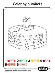 Color By Numbers - Food Worksheet #17 - Kidlo.com