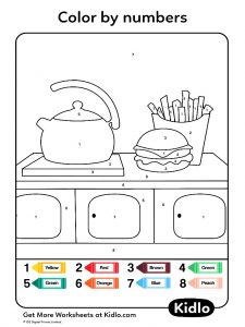 Color By Numbers - Food Worksheet #19 - Kidlo.com