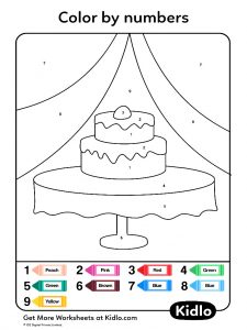 Color By Numbers - Food Worksheet #20 - Kidlo.com