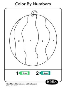 Color By Numbers - Fruits Worksheet #02 - Kidlo.com