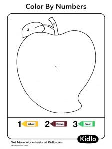 Color By Numbers - Fruits Worksheet #07 - Kidlo.com