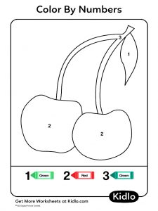 Color By Numbers - Fruits Worksheet #14 - Kidlo.com