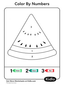 Color By Numbers - Fruits Worksheet #15 - Kidlo.com
