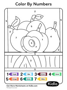 Color By Numbers - Fruits Worksheet #23 - Kidlo.com