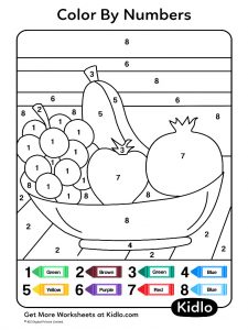 Color By Numbers - Fruits Worksheet #25 - Kidlo.com