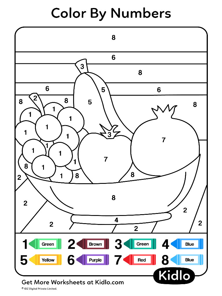 Color By Numbers Fruits Worksheet 25 Kidlo