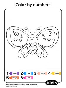 Color By Numbers - Insects Worksheet #06 - Kidlo.com
