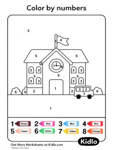 Color By Numbers - School Objects Worksheet #18 - Kidlo.com
