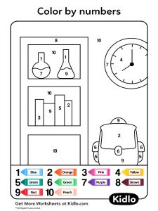 Color By Numbers - School Objects Worksheet #20 - Kidlo.com