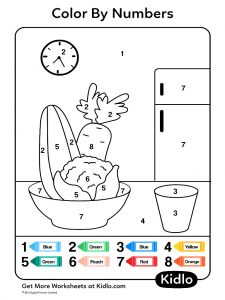 Color By Numbers - Vegetables Worksheet #24 - Kidlo.com