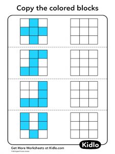 Copy The Colored Blocks – Worksheet #01 - Kidlo.com