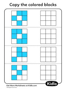 Copy The Colored Blocks – Worksheet #05 - Kidlo.com