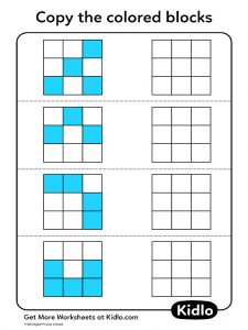 Copy The Colored Blocks – Worksheet #07 - Kidlo.com