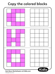 Copy The Colored Blocks – Worksheet #14 - Kidlo.com