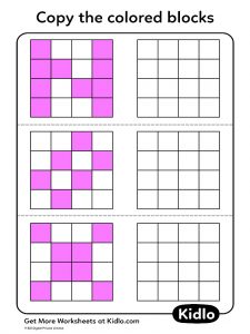 Copy The Colored Blocks – Worksheet #18 - Kidlo.com