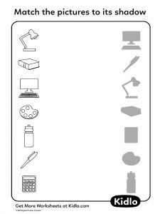 Match The Pictures To Its Shadow – Matching Worksheet #08 - Kidlo.com