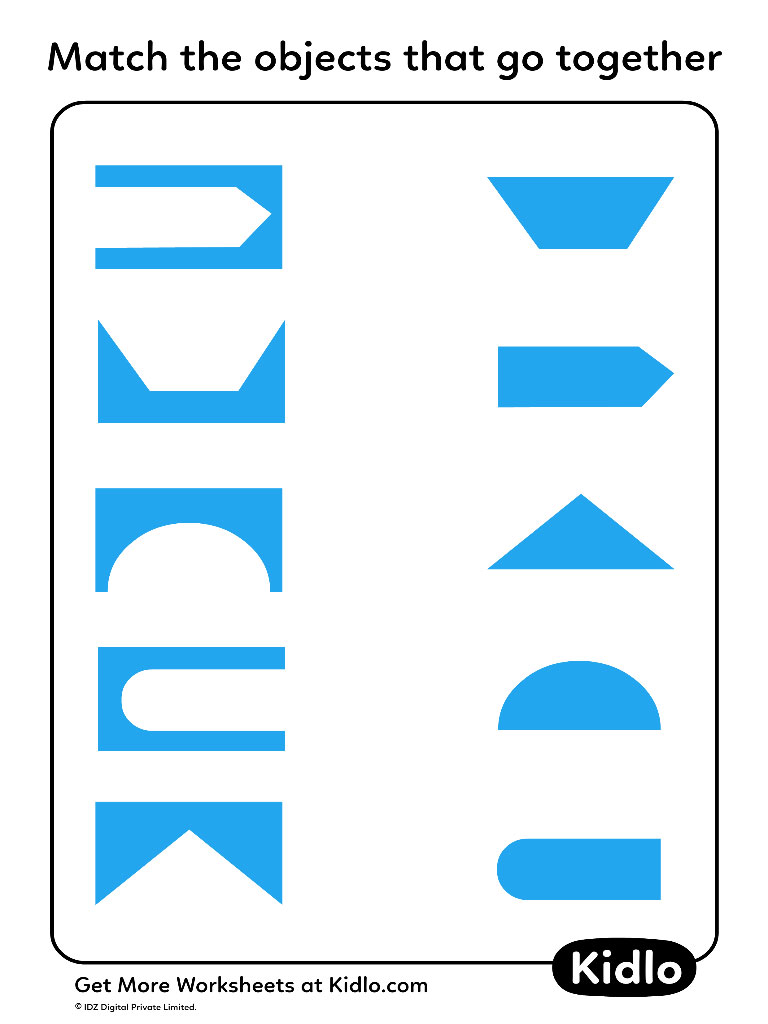 Match The Pictures To Its Shape – Matching Worksheet #11 - Kidlo.com