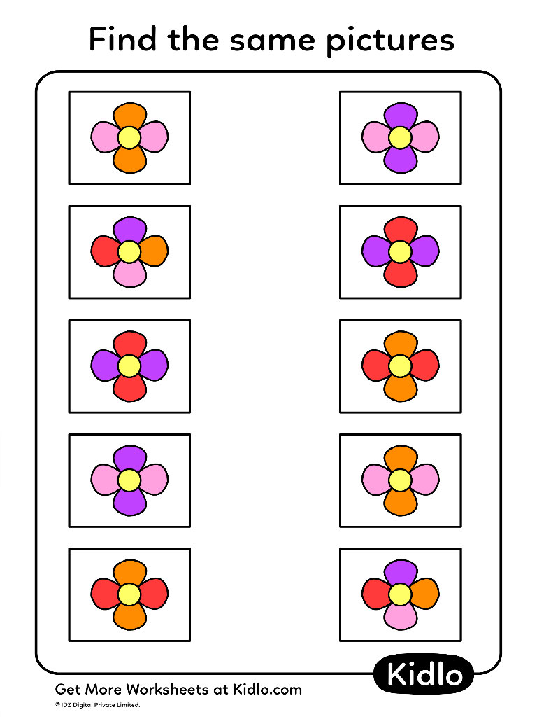 Match The Same Pictures – Matching Worksheet #01 - Kidlo.com