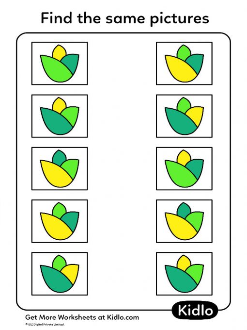 Match The Same Pictures – Matching Worksheet #06 - Kidlo.com