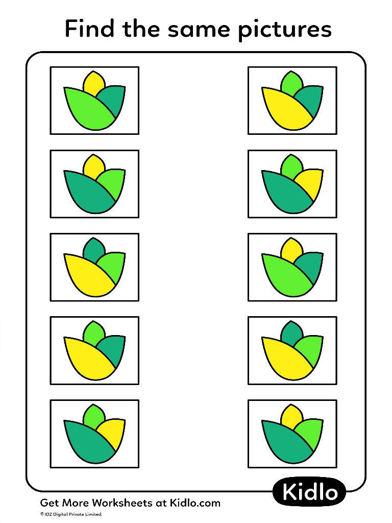 Match The Same Pictures – Matching Worksheet #06 - Kidlo.com