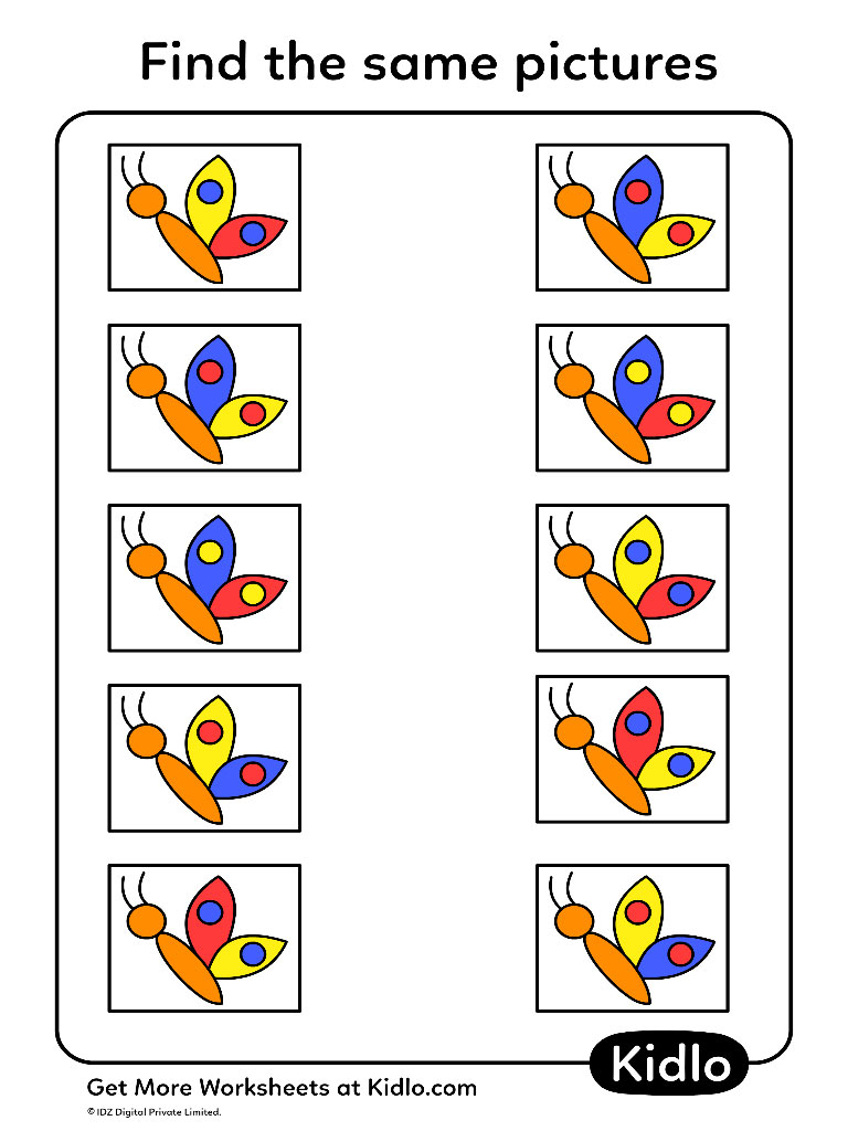 Match The Same Pictures – Matching Worksheet #18 - Kidlo.com