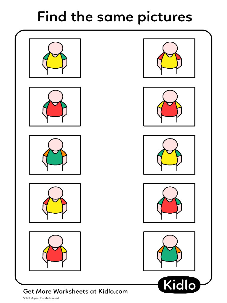 Match The Same Pictures – Matching Worksheet #19 - Kidlo.com