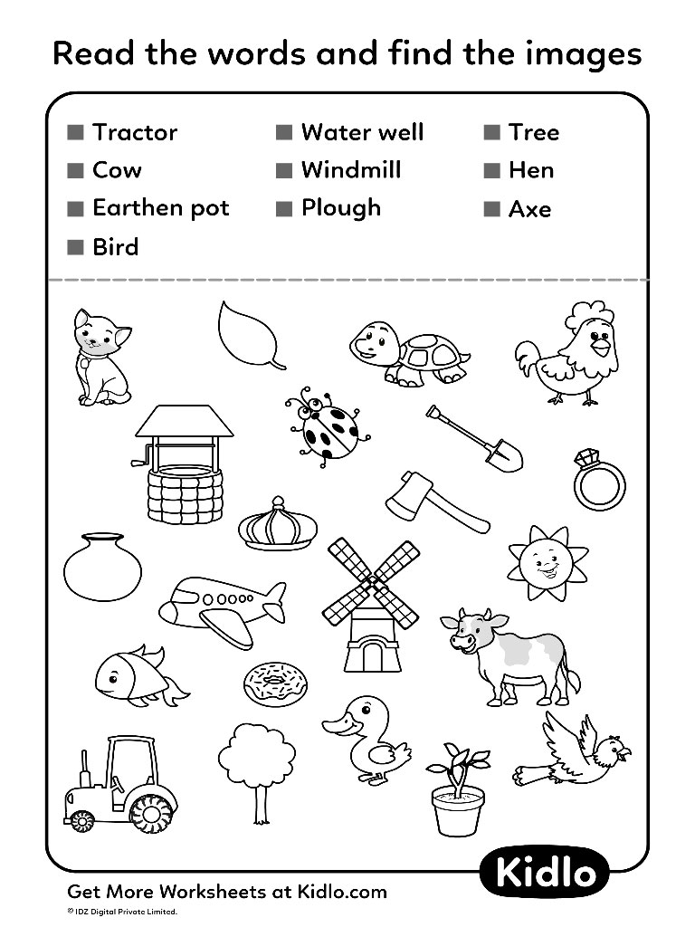 Match Words To Its Pictures – Sorting Worksheet #02 - Kidlo.com