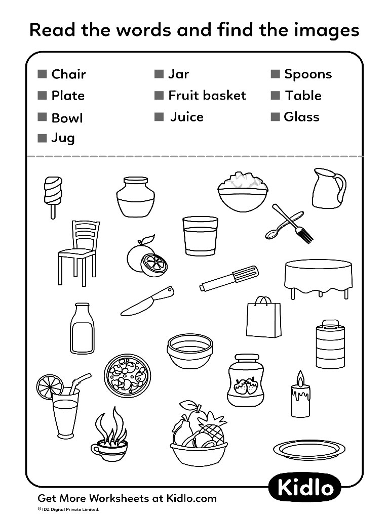 Match Words To Its Pictures – Sorting Worksheet #20 - Kidlo.com