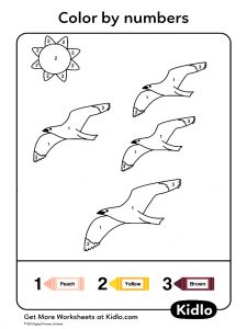 Color By Numbers - Birds Worksheet #01 - Kidlo.com