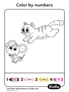 Color By Numbers - Cats Worksheet #06 - Kidlo.com