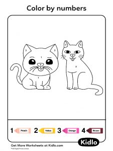 Color By Numbers - Cats Worksheet #09 - Kidlo.com