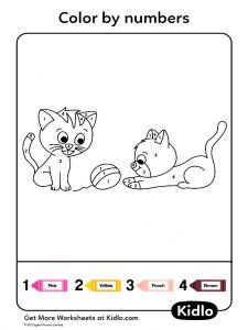 Color By Numbers - Cats Worksheet #10 - Kidlo.com