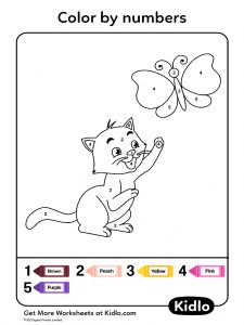 Color By Numbers - Cats Worksheet #14 - Kidlo.com