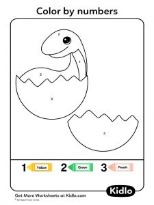 Color By Numbers - Dino Worksheet #04 - Kidlo.com