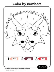 Color By Numbers - Dino Worksheet #08 - Kidlo.com