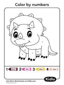 Color By Numbers - Dino Worksheet #10 - Kidlo.com
