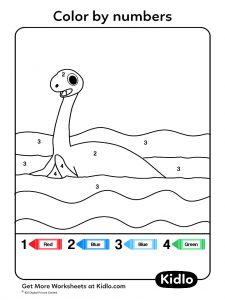 Color By Numbers - Dino Worksheet #11 - Kidlo.com
