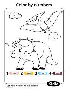 Color By Numbers - Dino Worksheet #17 - Kidlo.com